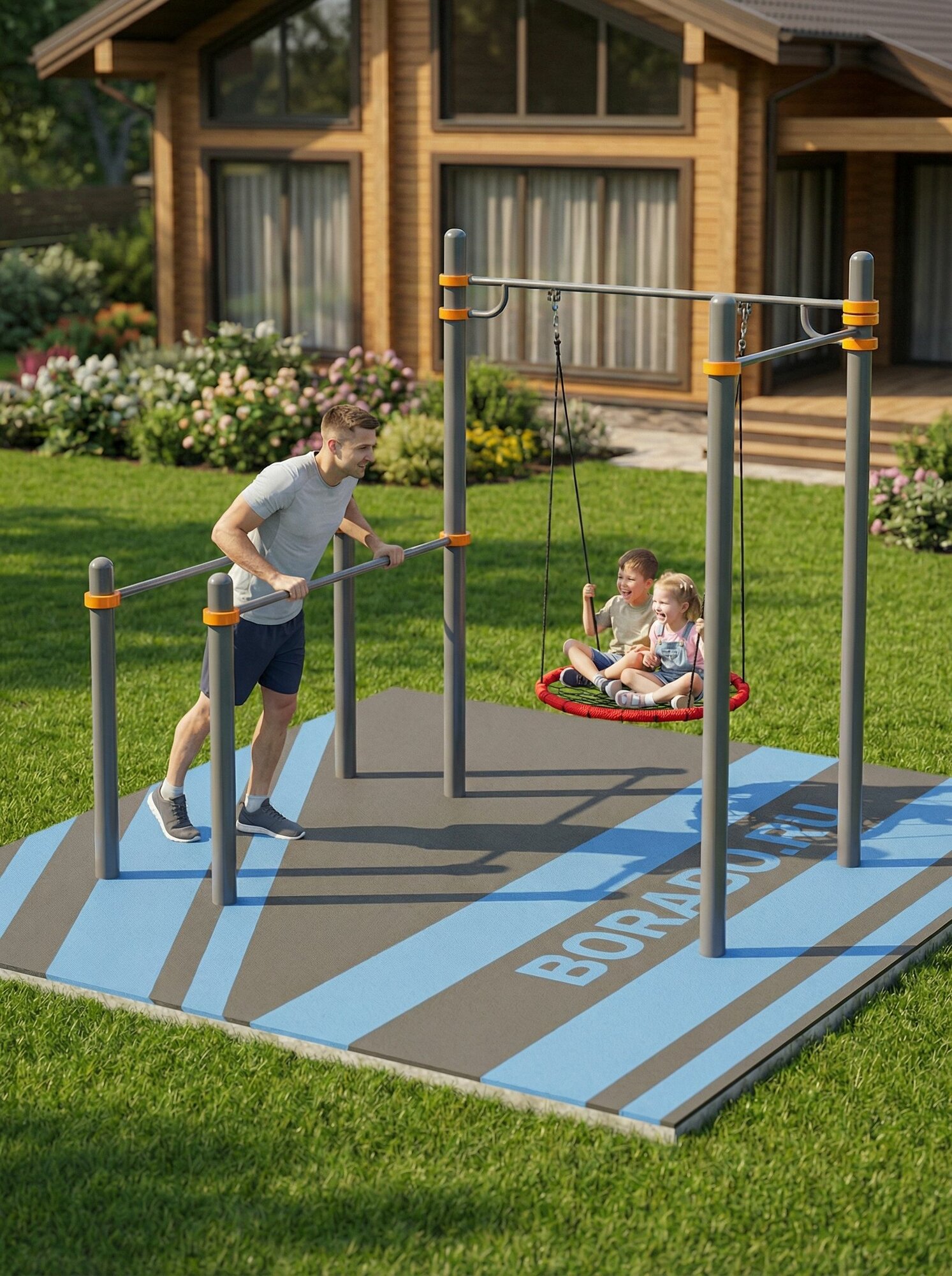 Спортивный комплекс уличный: турник, брусья, качели "Гнездо"