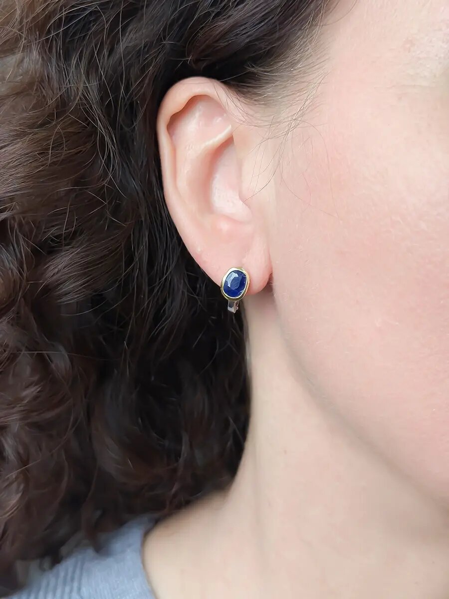 Серьги, серебро, 925 проба, родирование, золочение, сапфир