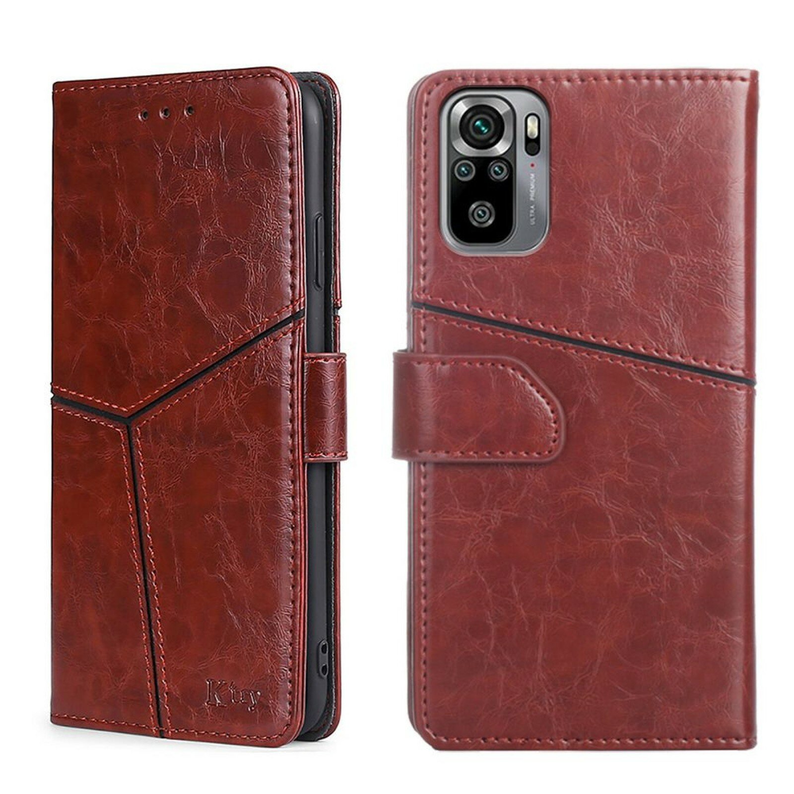 Чехол-книжка MyPads для Xiaomi Redmi Note 10 / Note 10s / POCO M5s с трансформацией в подставку, силикон, коричневый