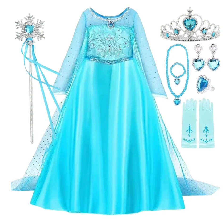 Платье принцессы Эльзы для девочек «Холодное сердце» Анны и Эльзы, костюм Диснея на Хэллоуин, карнавальный костюм на день рождения, праздничное платье Снежной королевы, одежда