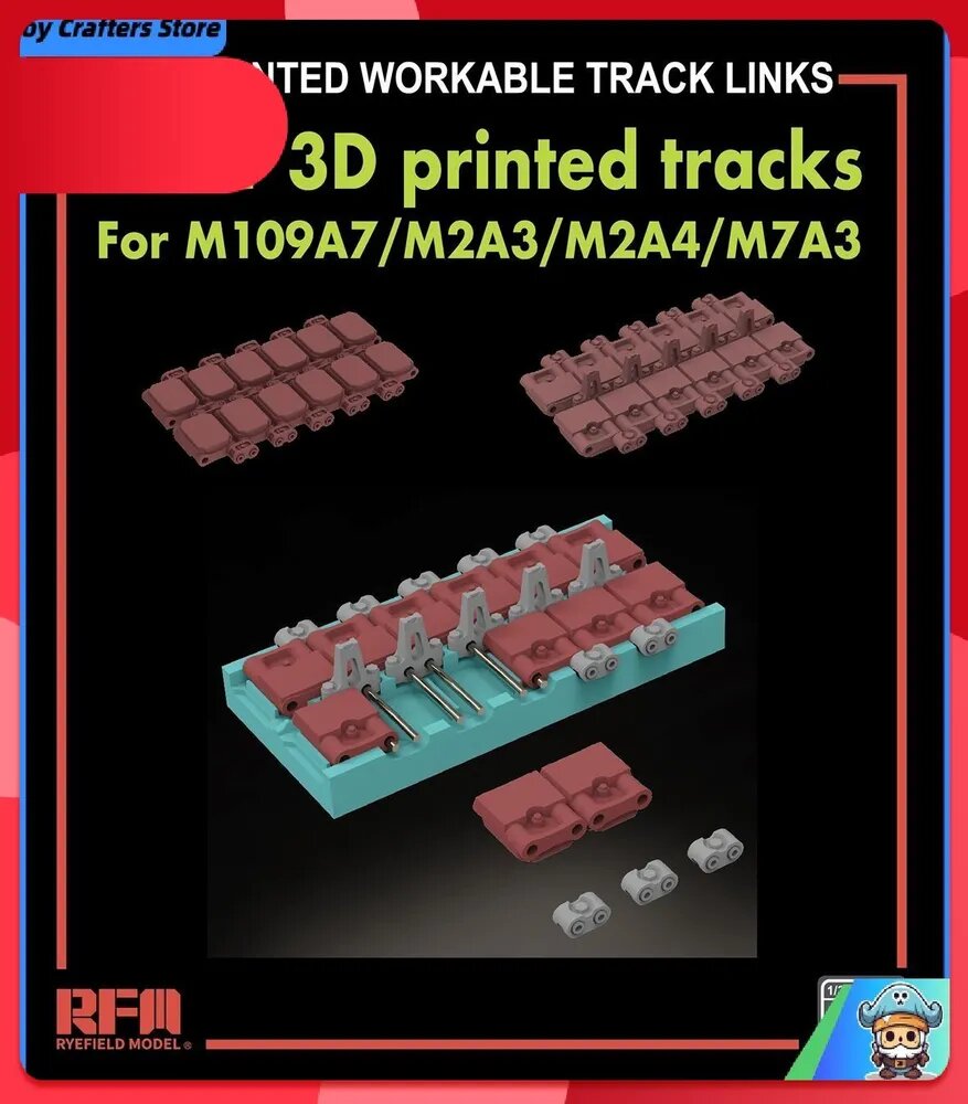 Эксклюзивные 3Dпечатные гусеницы RYEFIELD RFM3028 1/35 T161 для моделей MIO9A7, M2A3, M2A4, M7A3