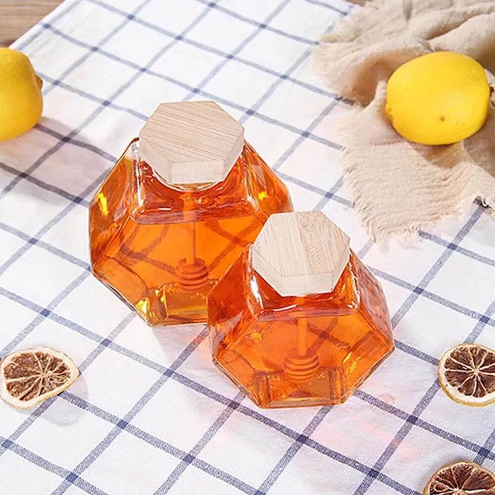 Подлинная Банка Для Меда Со Стеклянной Крышкой И Палочкой, Из Безопасного Материала, Для Хранения Меда, 1 Упаковка