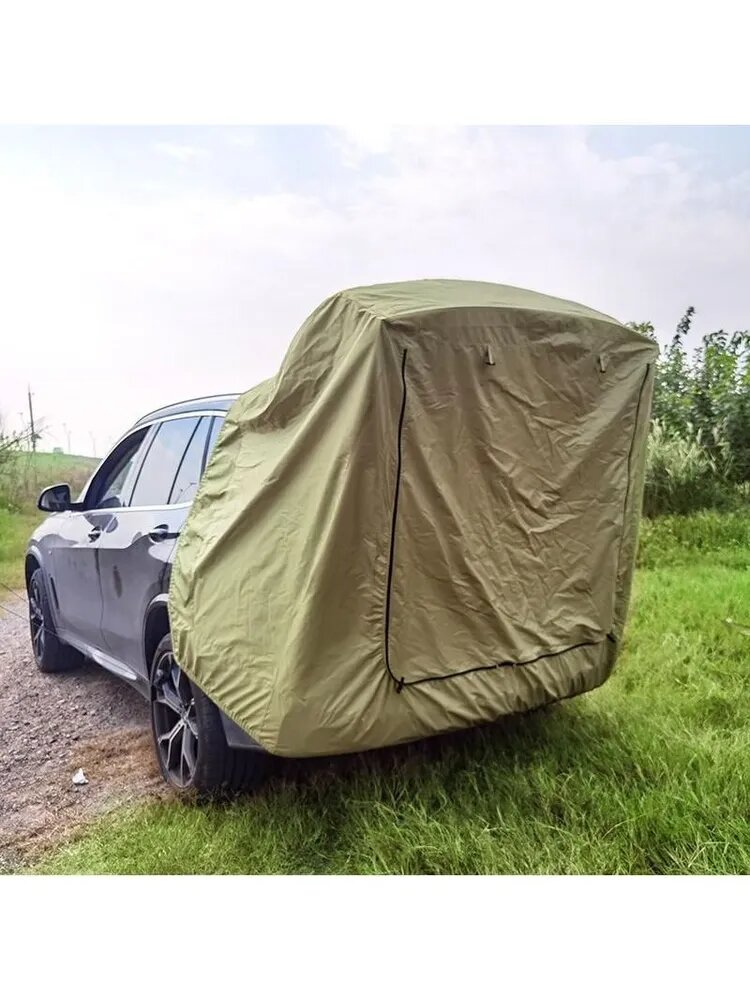 Палатка армейская зеленая в задней части автомобиля (включая полный набор аксессуаров)