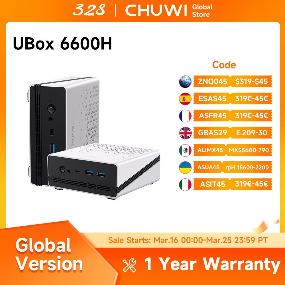 Chuwi UBox Мини-ПК AMD Ryzen 5 6600H ЕС