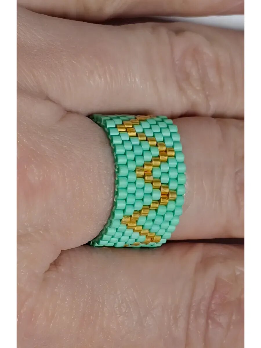 Кольцо плетеное из бисера "Зигзаг" р. 17 - 1 шт