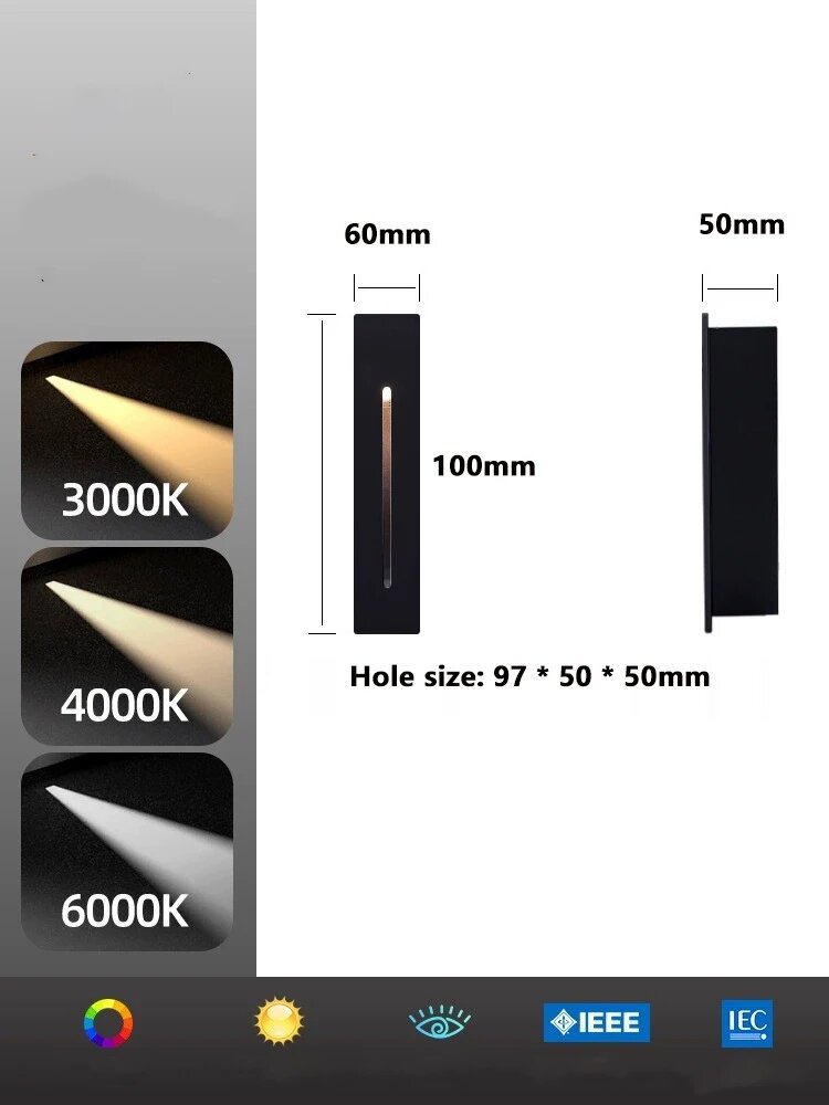 Уличный водонепроницаемый 3-ваттный светильник для ступеней, встраиваемый в коридор, лестницу, угол, с угловым лучом света, AC220V/DC12V/24V