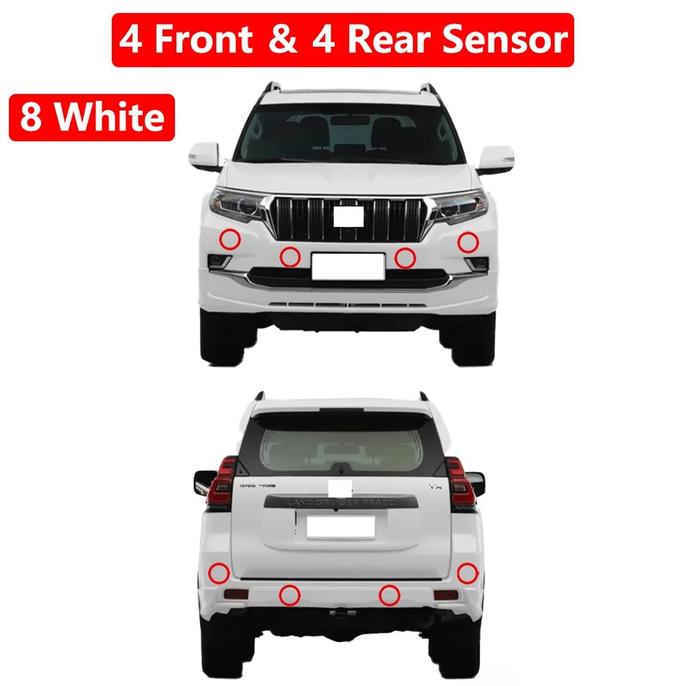 8 White, датчики парковки для Toyota Land Cruiser Prado 150 (2010-2023)