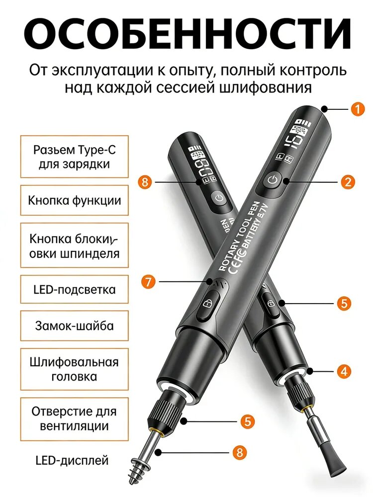 Бытовой цифровой дисплей многофункциональный гравировальный станок для резьбы по дереву серый набор из 15 предметов