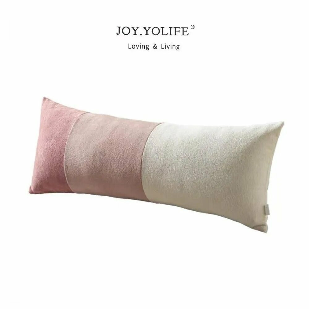 Подушка декоративная 35х90 см прямоугольная в комплекте с наволочкой Joy.Yolife трехцветная Пудра, для поясницы, дивана, кресла, садовой мебели