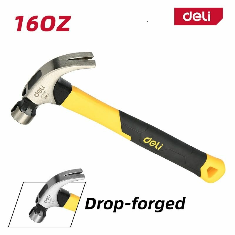 Молоток-гвоздодер Deli DL5002F 450гр, магнит, противоскользящий боек, фиберглассовая рукоять
