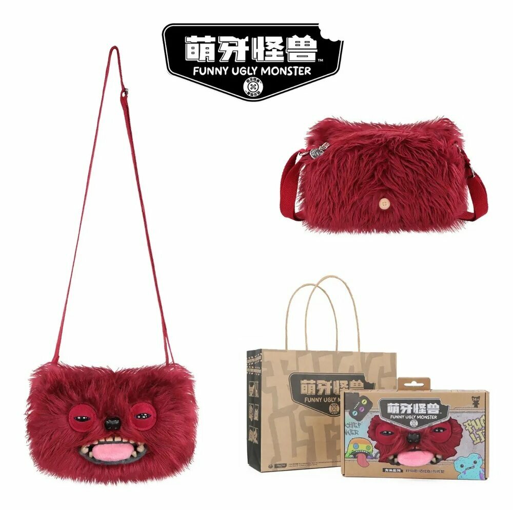 Ugly Tooth Monster Fluffy Crossbody Bag/ Карманная сумка/Зубы, как у человека, тонкие глаза, бежевые волосы