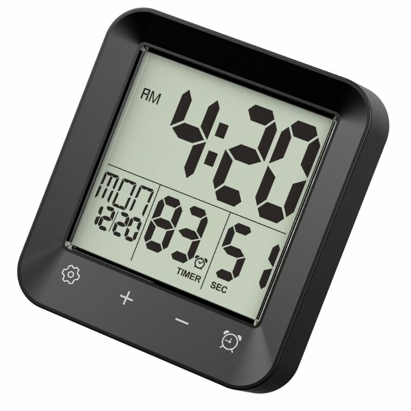 Водонепроницаемые часы для ванной комнаты, будильник спальни-черный