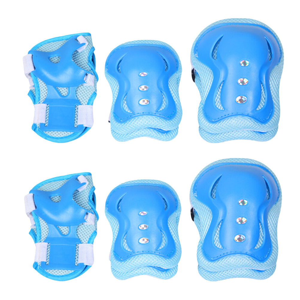 Детская защитная экипировка для роликового катания с наколенниками, налокотниками и наладонниками, 6 штук, голубая