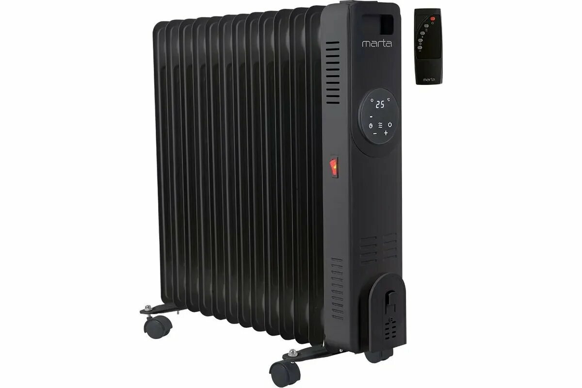 Масляный обогреватель MARTA MT-OH2431D черный, напольный, электронный, 3 режима, LED дисплей