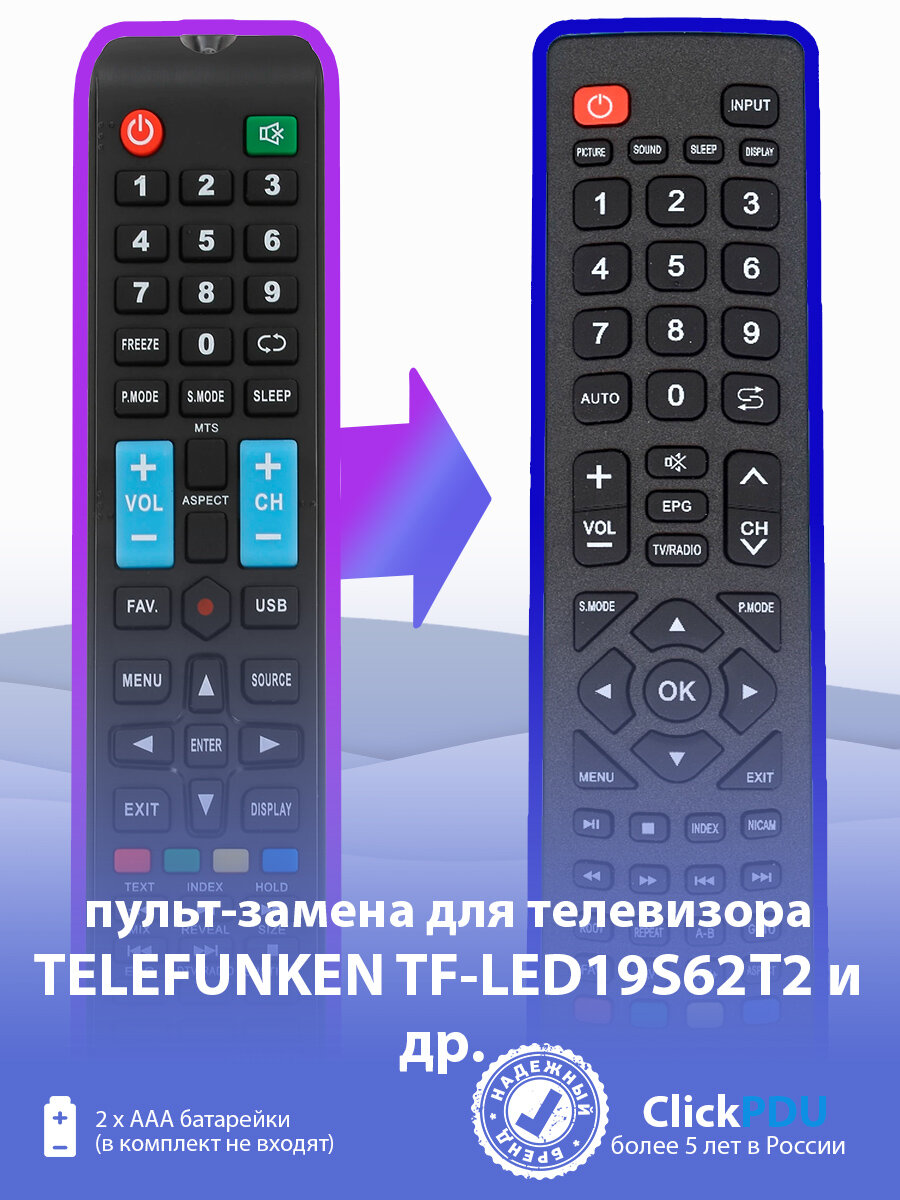 Пульт для телевизора TELEFUNKEN TF-LED19S62T2 и других
