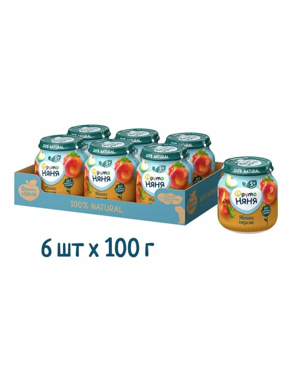 Пюре ФрутоНяня с 5 месяцев, Яблоко-персик 100г 6шт