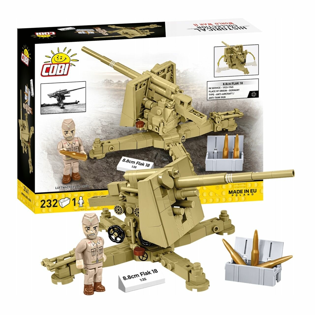 Конструктор Cobi Historical Collection World War II - Зенитное орудие 8,8 см Flak 18 + фигурка, 232 эл. - 3141