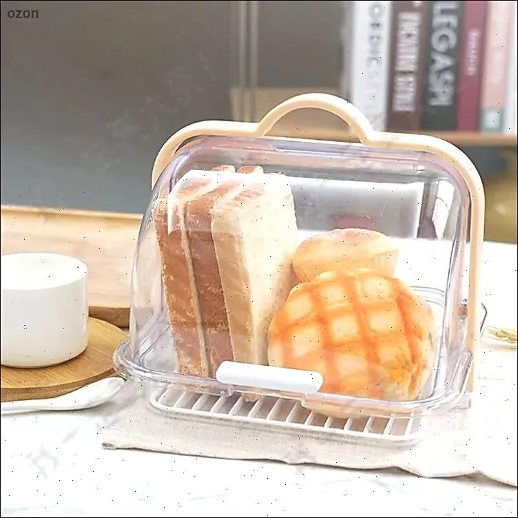 Хлебница пластиковая прозрачная с крышкой для хранения хлеба и выпечки, вес 300г