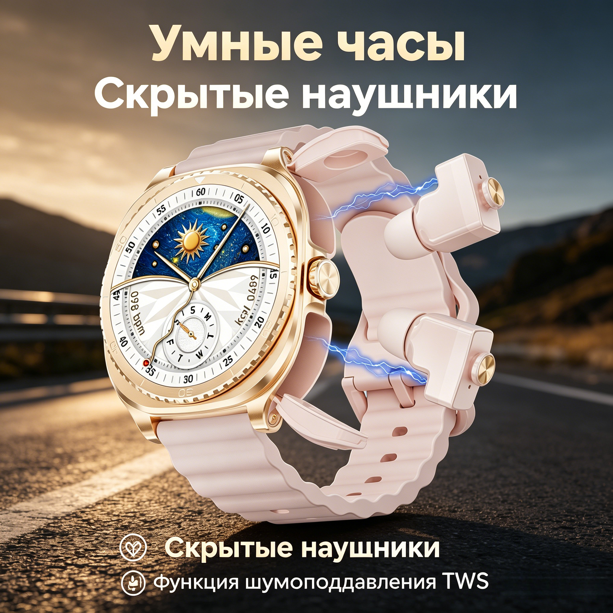 Умные часы 2 в 1 с беспроводными наушниками, Bluetooth звонки, пульсометр, шагомер, музыкальный плеер