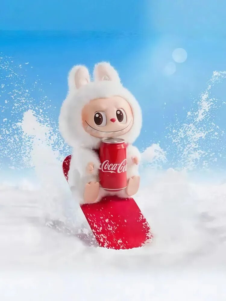 Мягкая игрушка Лабубу монстер COCO-COKE кролик на сноуборде 15 см, бежевый, подарок