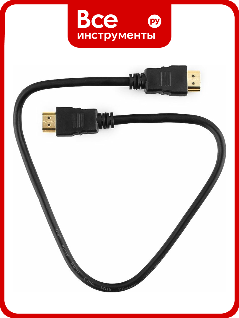 Кабель HDMI Cablexpert, 0.5м, v2.0, 19M/19M, медь, позолоченные разъемы, экранировка, пакет, черный CC-HDMI4-0.5M