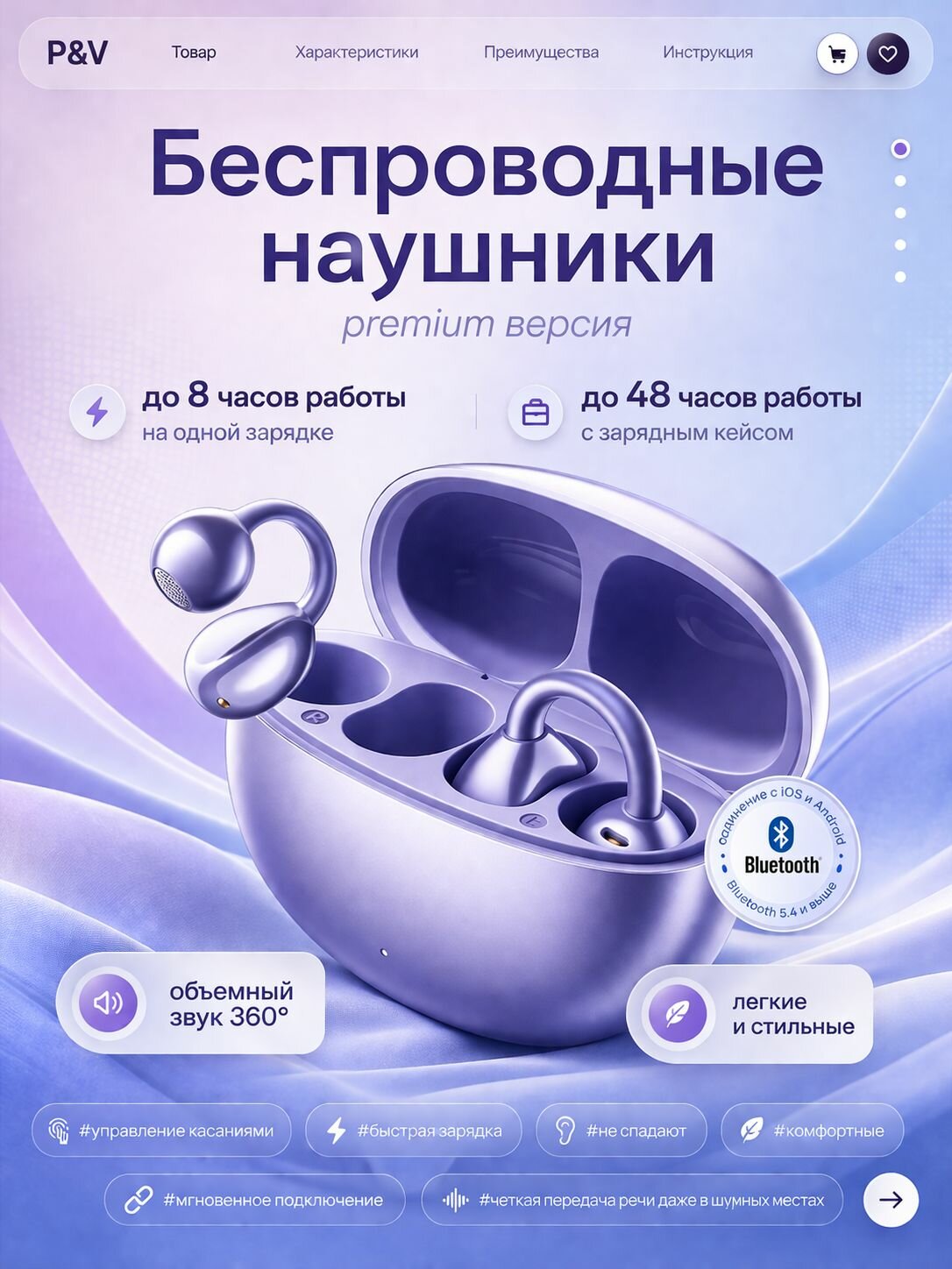 Наушники клипсы беспроводные для андроид и айфона