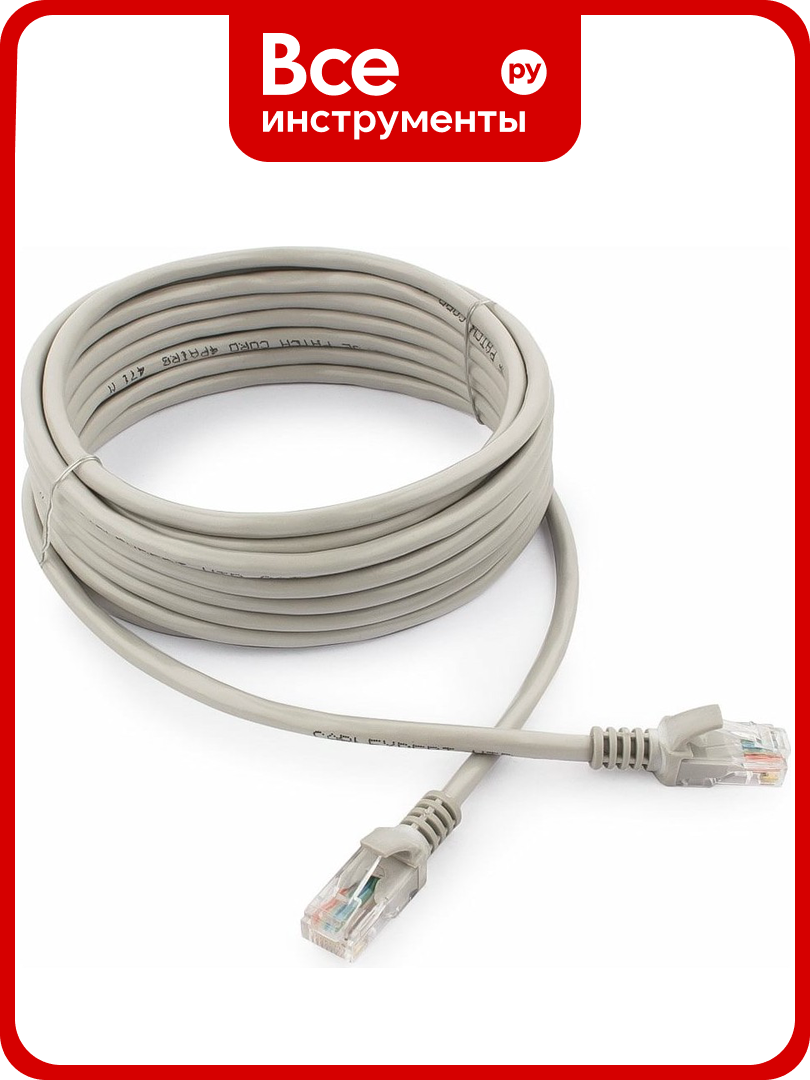 Патч‑корд Cablexpert UTP категории 5e, литой, серый, с разъёмами RJ45 8P8C, оболочка ПВХ, проводник медно‑алюминиевый