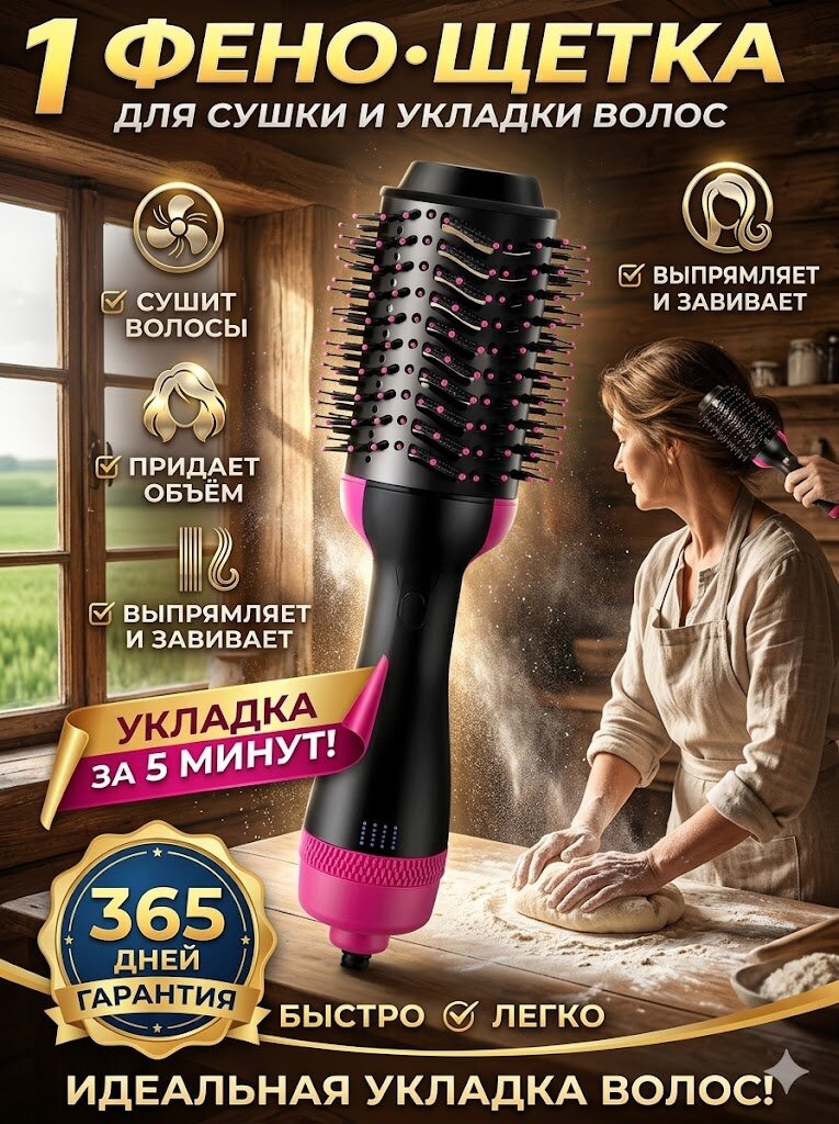 Фен-щетка для волос / Расческа с ионизацией One Step Фен-щётка (расчёска-фен) для волос Hair Dryer 3 в 1