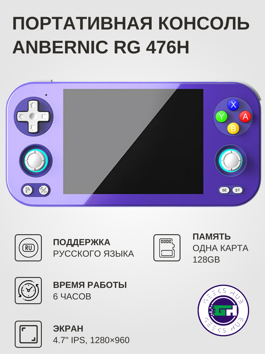 Портативная игровая приставка Anbernic RG 476H, фиолетовая, 128 ГБ