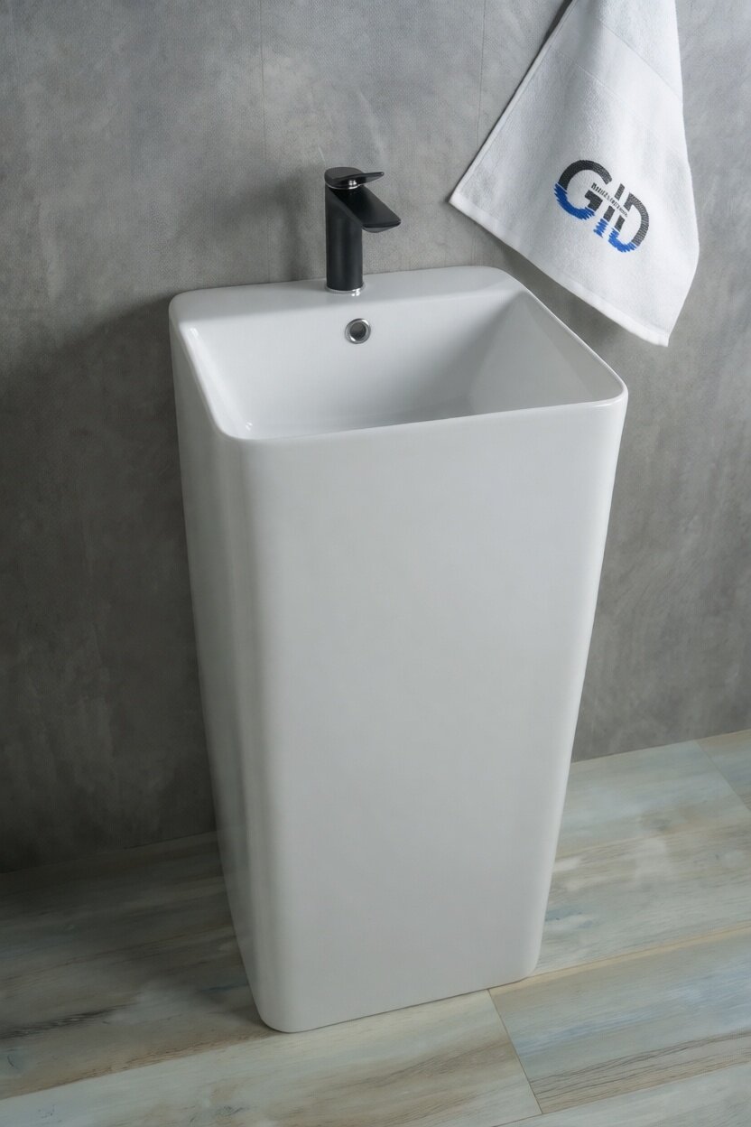 Раковина GID-Ceramic Nb148, белая, квадратная, накладная, 42 см x 86 см