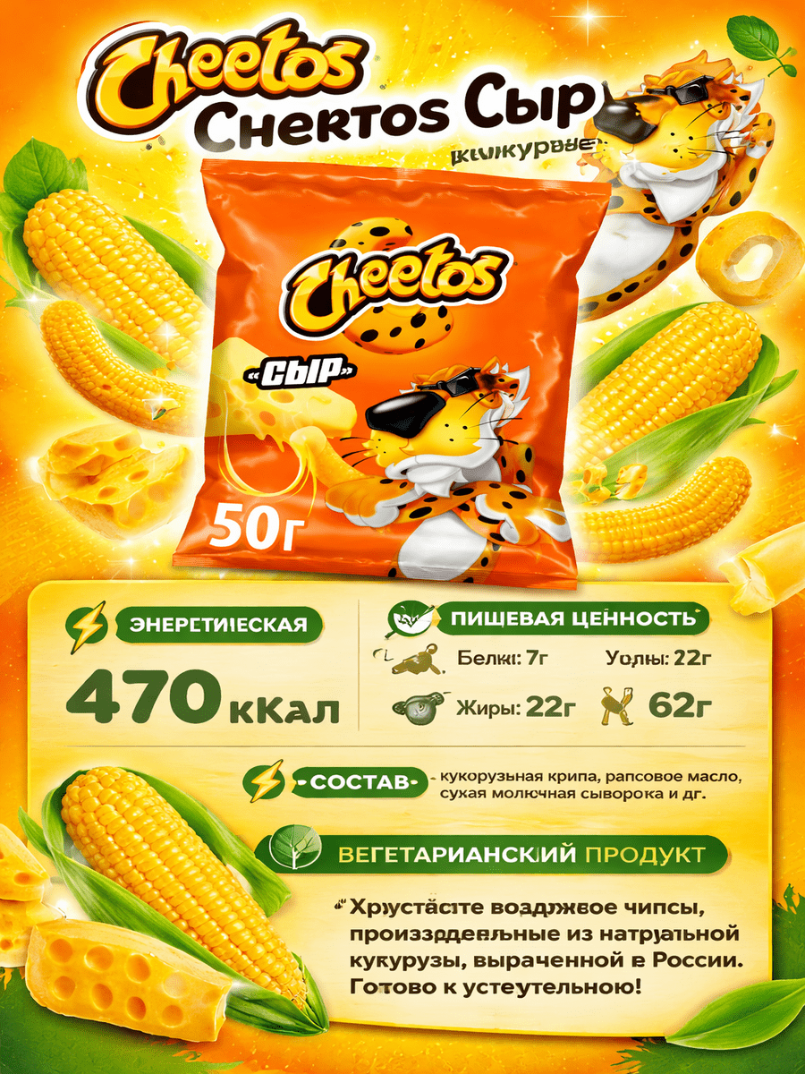 Снеки Cheetos Сыр кукурузные, 50г