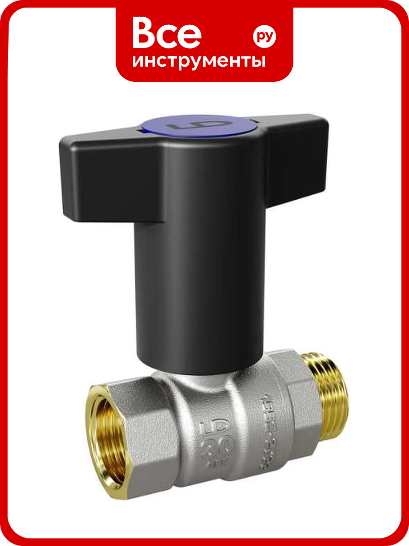Кран шаровой LD Pride латунный 47.20. В-Н. ТР Ду 20 Ру 40 Т-рукоятка (Red + Blue) LD 47.342.20 RB