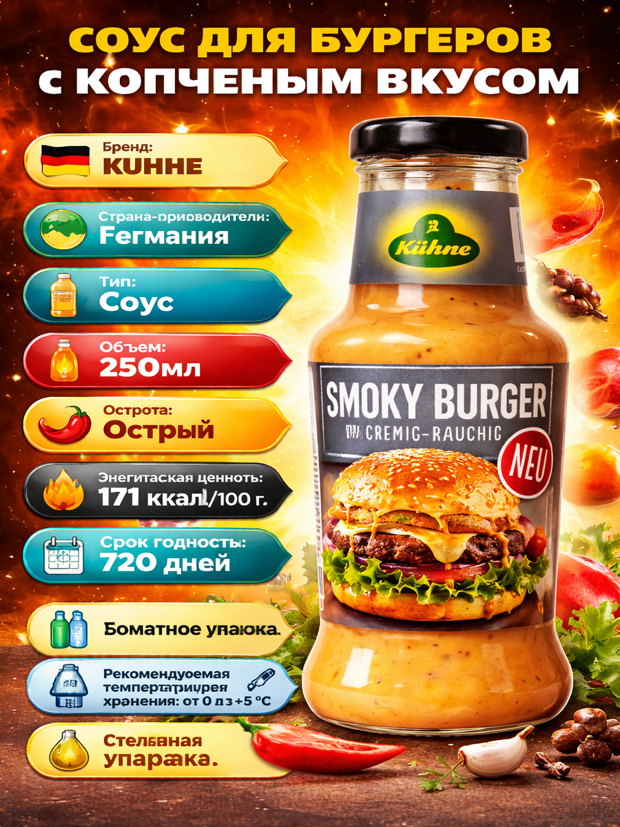 Соус Kuhne для бургеров с копченым вкусом, 250мл