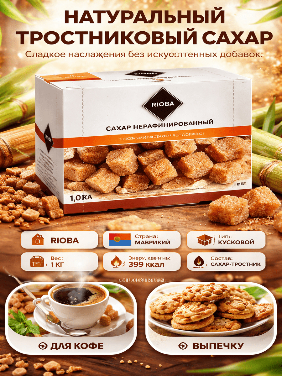 RIOBA Сахар тростниковый кусковой, 1кг