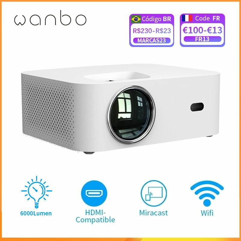 Проектор глобальный wanbo x1, мини-светодиодный проектор, wifi, 1280*720p, без android, 6000 люмен, поддержка 1080p, для домашнего
