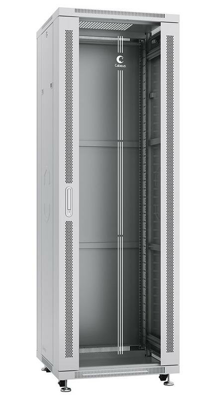 Шкаф монтажный телекоммуникационный напольный SH-05C-37U60/80 19дюйм 37U 600х800х1833мм для распределит. и серверн. оборудования передн. стеклян. и задн. сплошн. метал. двери ручка с замком сер. Cabeus 7641c