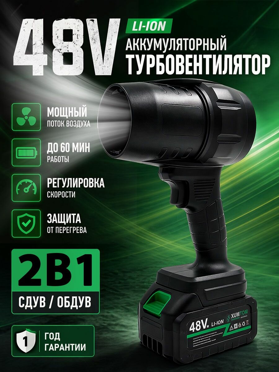 OUOU POWER TOOLS бесщеточный воздуходувка аккумуляторная мощная, 2 АКБ, Поставляется с перчатками и затычками для ушей