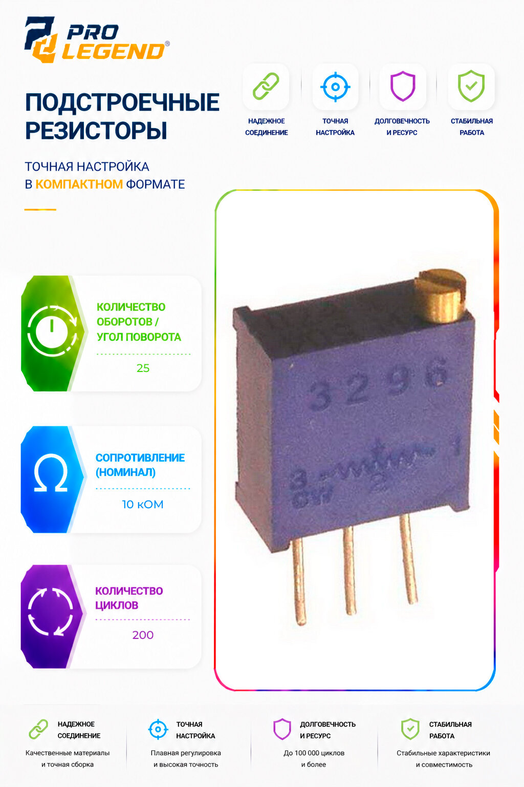 Подстроечный резистор 3296W 10K, 25 оборотов