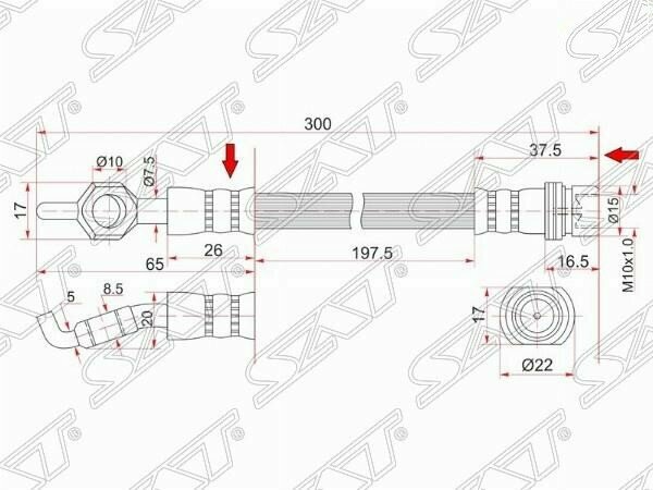 Шланг тормозной задний Таиланд SAT ST-90947-02A37 Toyota CELICA/OPA/VISTA/ARDEO/WISH 99-05 LH=RH