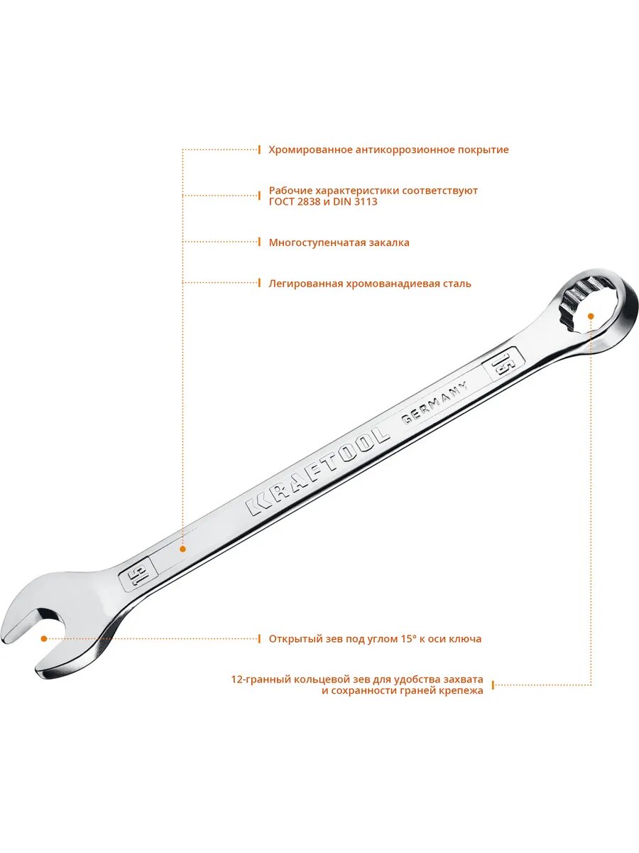 KRAFTOOL 15 мм, комбинированный гаечный ключ (27079-15)