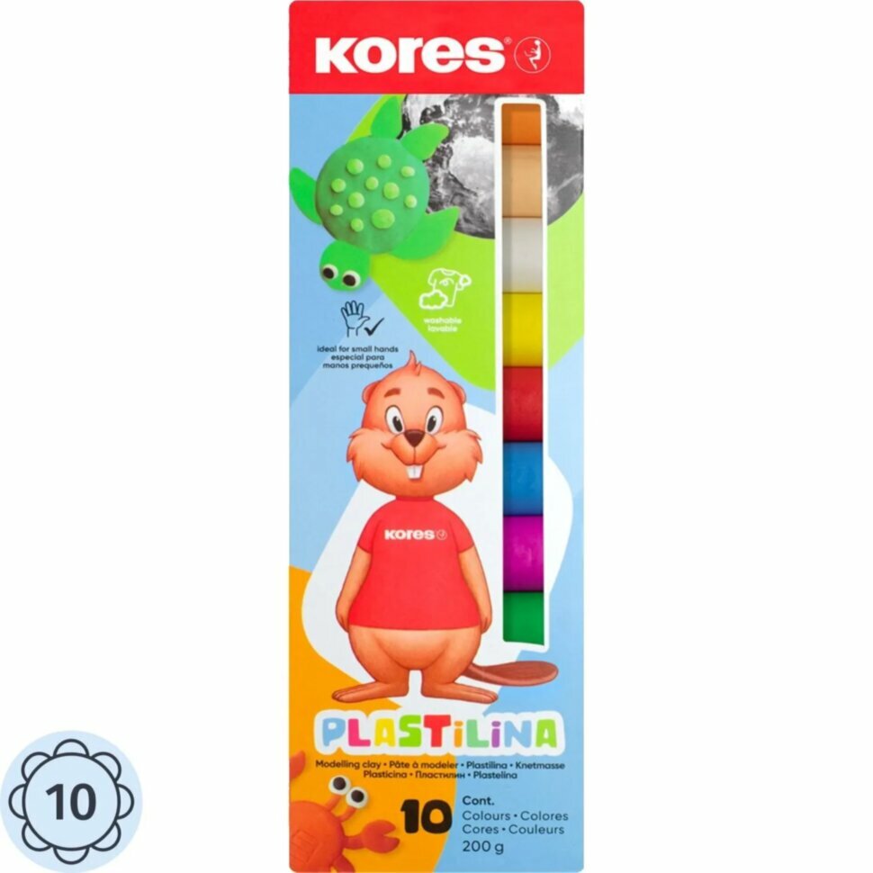 Пластилин Kores Plastilina 10 цветов набор общий вес 200гр 34010, 2270541
