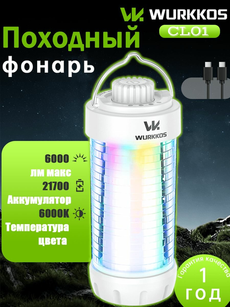 Wurkkos CL01 Mini RGB Кемпинговый фонарь 550LM Перезаряжаемый EDC Рабочий фонарь Power Bank с магнитным