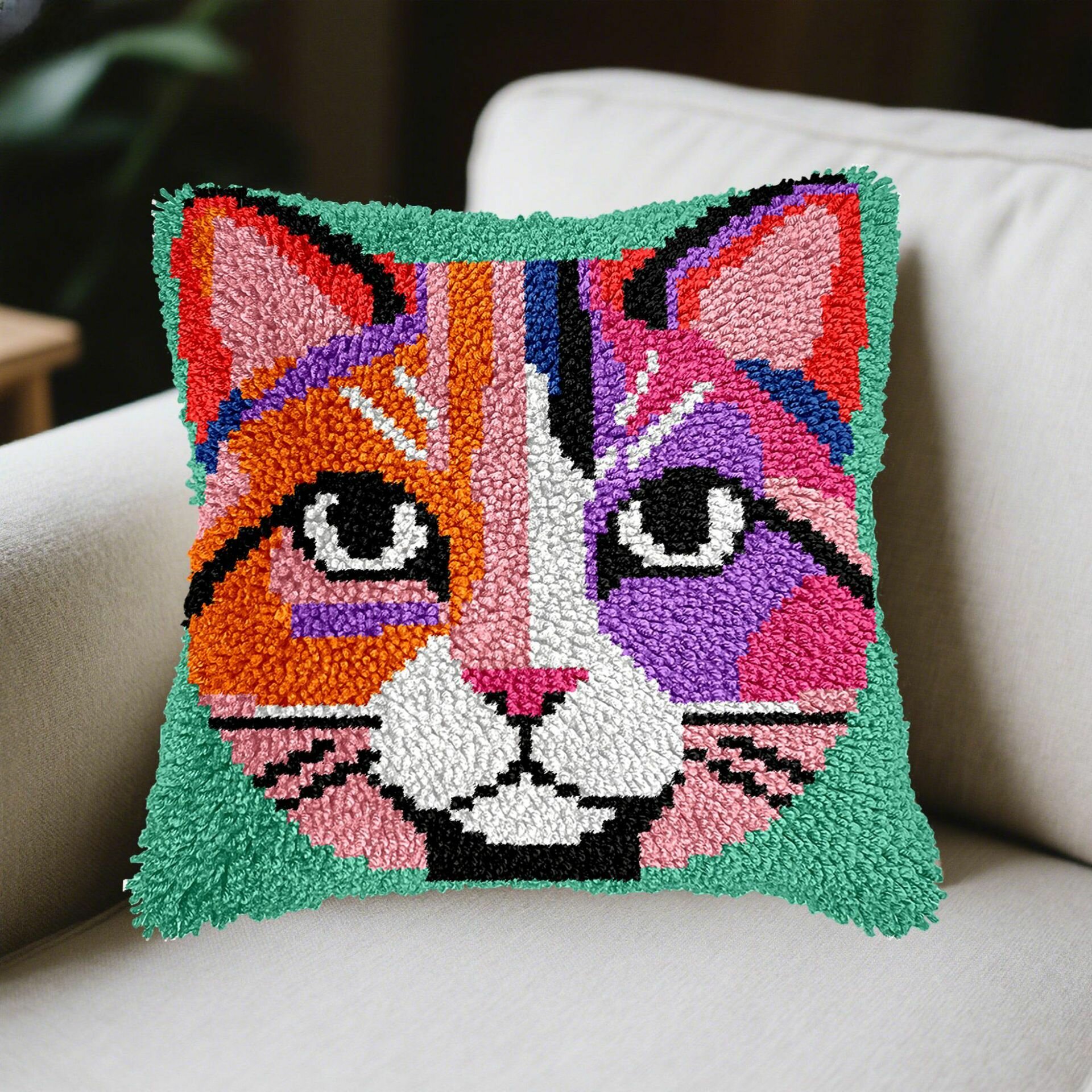 Набор для вышивания наволочки Art Cat 43х43 см, набор для ковровой вышивки (розово-фиолетовый)