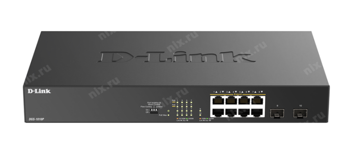 Коммутатор D-Link DGS-1010P/B1A 8x1Гбит/с 2SFP 8PoE 8PoE+ 125W неуправляемый