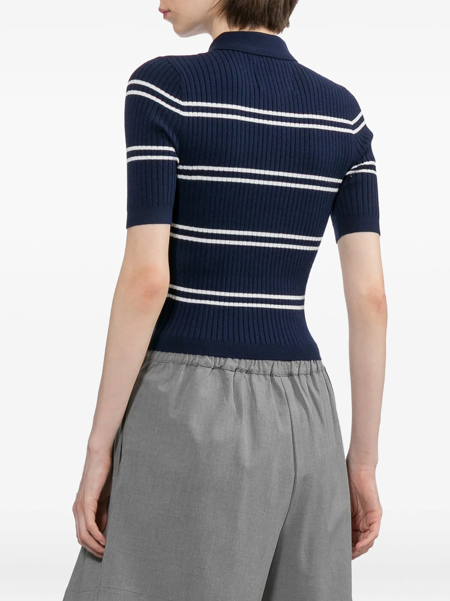 Топ APEE Striped ribbed-knit polo top, размер 40 — фото 1