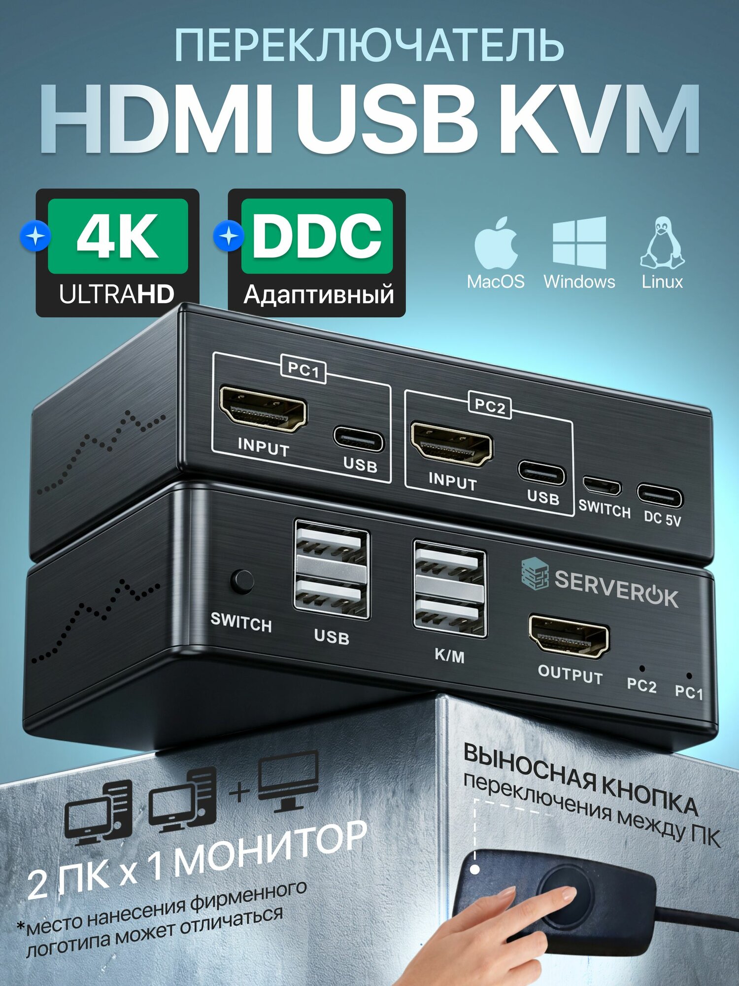 KVM SWITCH Переключатель HDMI USB между двумя устройствами с одним монитором