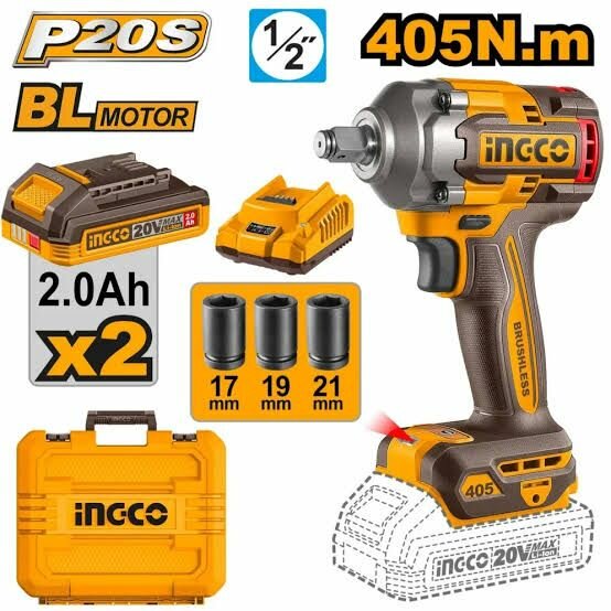 Аккумуляторный гайковерт BL 20В 405Hm, 1/2, 2хАКБ 2Ач и ЗУ 4А SUPER INGCO CIWLI2045 INDUSTRIAL