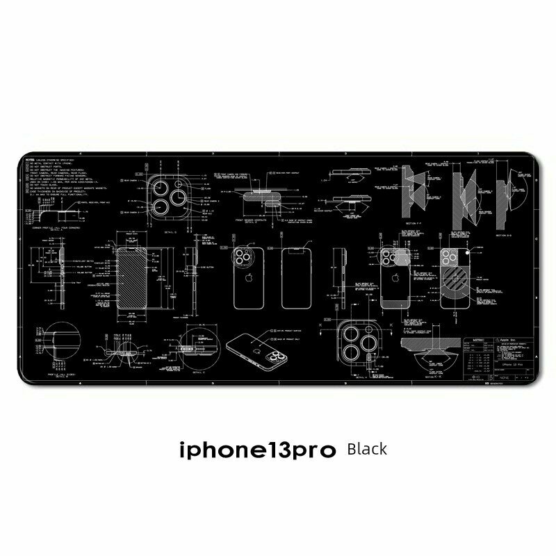 Игровая коврик для мыши iPhone 13 Pro черный, 4 мм, 90x40 см, промышленный стиль, офисный