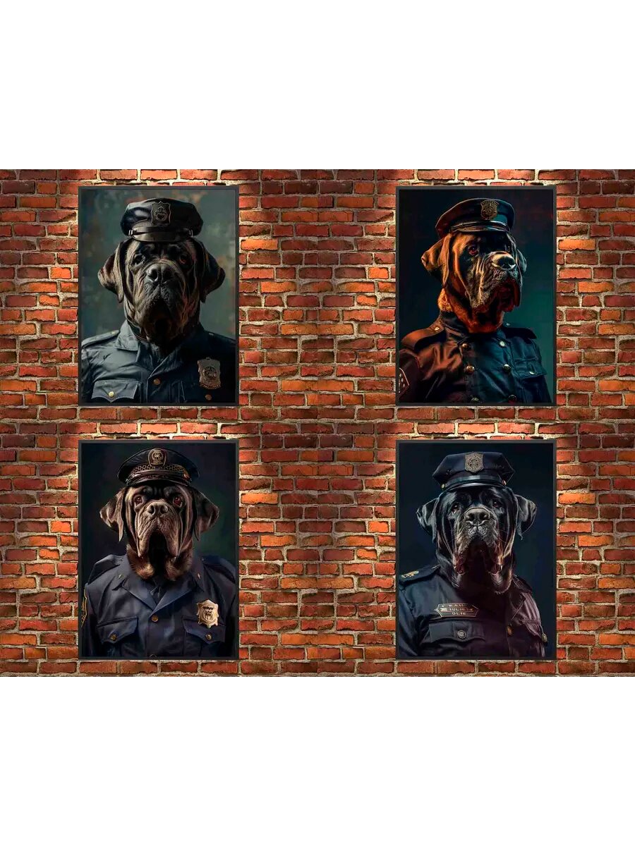 Английский мастиф-собака-полицейский, 4 Плаката, 30x21см