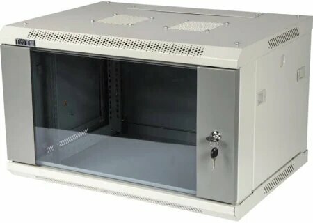 Шкаф коммутационный Lanmaster (TWT-CBWPG-18U-6X8-GY) настенный 18U 600x800мм пер. дв. стекл задн. дв. сп